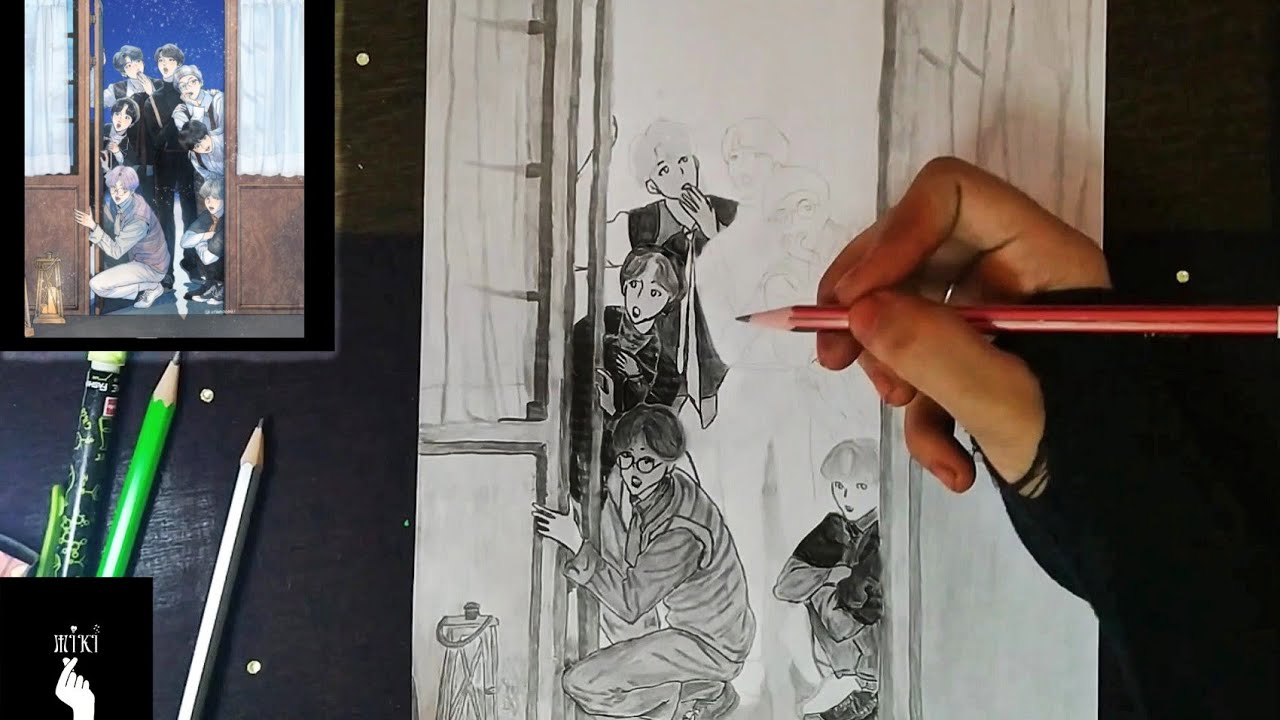 BTS drawing | BTS group sketch | Timelapse - YouTube