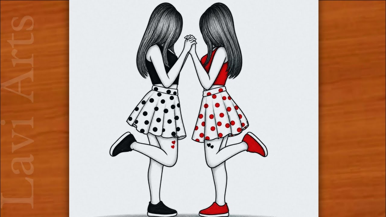 How to Draw Best Friends Holding Hands: Easy Pencil Sketch Step-by-Step ...