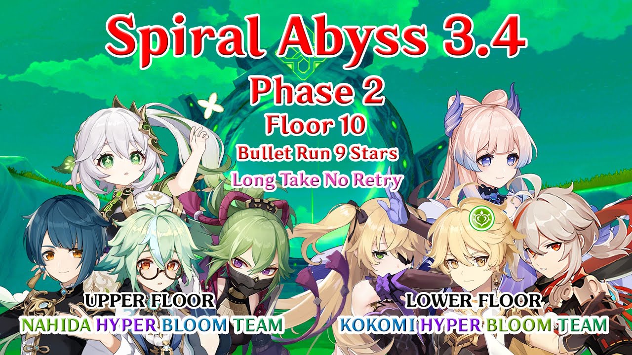 Spiral Abyss 3.4 Phase 2 - Floor 10 - Bullet Run 9 Stars - Nahida Hyper Bloom + Kokomi Hyper ...
