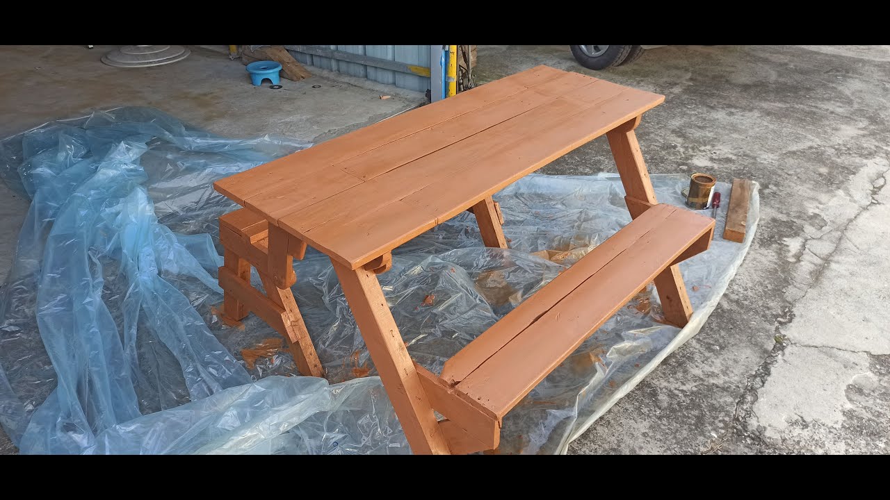 one-piece folding picnic table (접이식 의자 겸 테이블) - YouTube