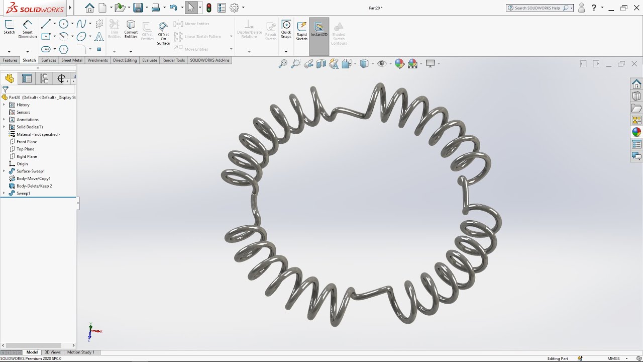 【Solidworks】How to use surface - sweep and fit spline in version 2020 ...