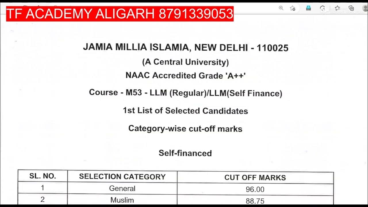 official cut off JMI LLM 2022 II Jamia LLM cut off 2022 II JMI LLM admission - YouTube