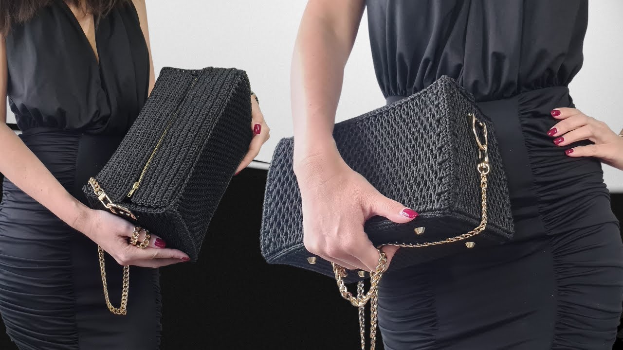 box-shaped crochet bag with diamond pattern and zipper - YouTube