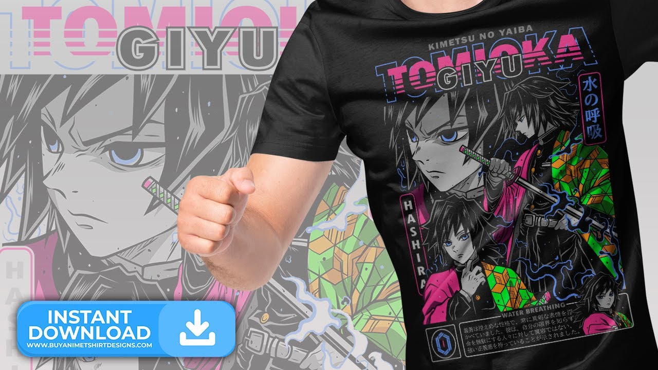 Premium Giyu Tomioka Demon Slayer Anime Vector T-shirt Design Template ...