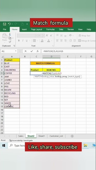 Match Formula With Very Easy Way Excel Exceltips Shorts Viral 