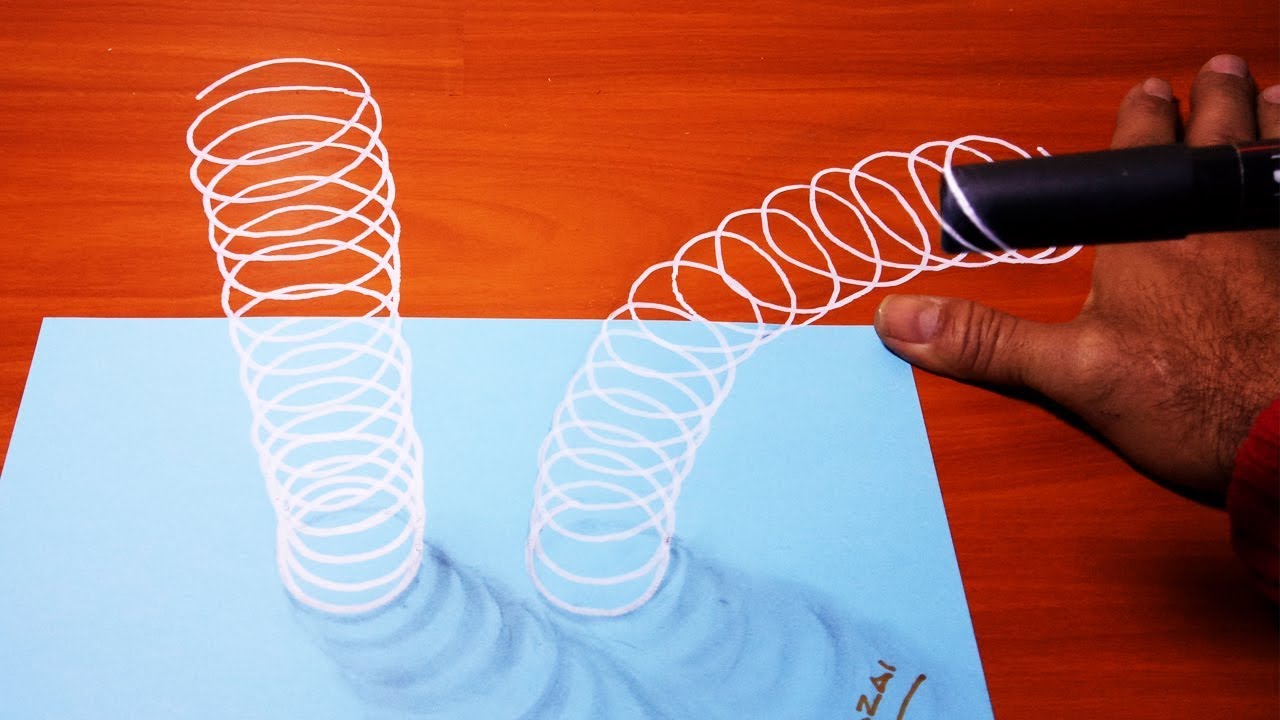 New!! How to draw Line spiral 3D illusion without cutting paper ...