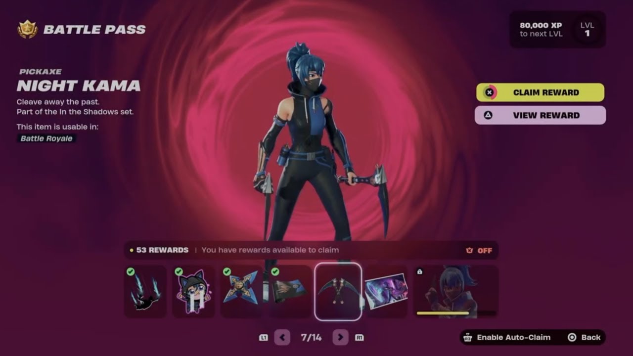 How to Unlock Night Kama Pickaxe in Fortnite | Battle Pass Rewards Page ...