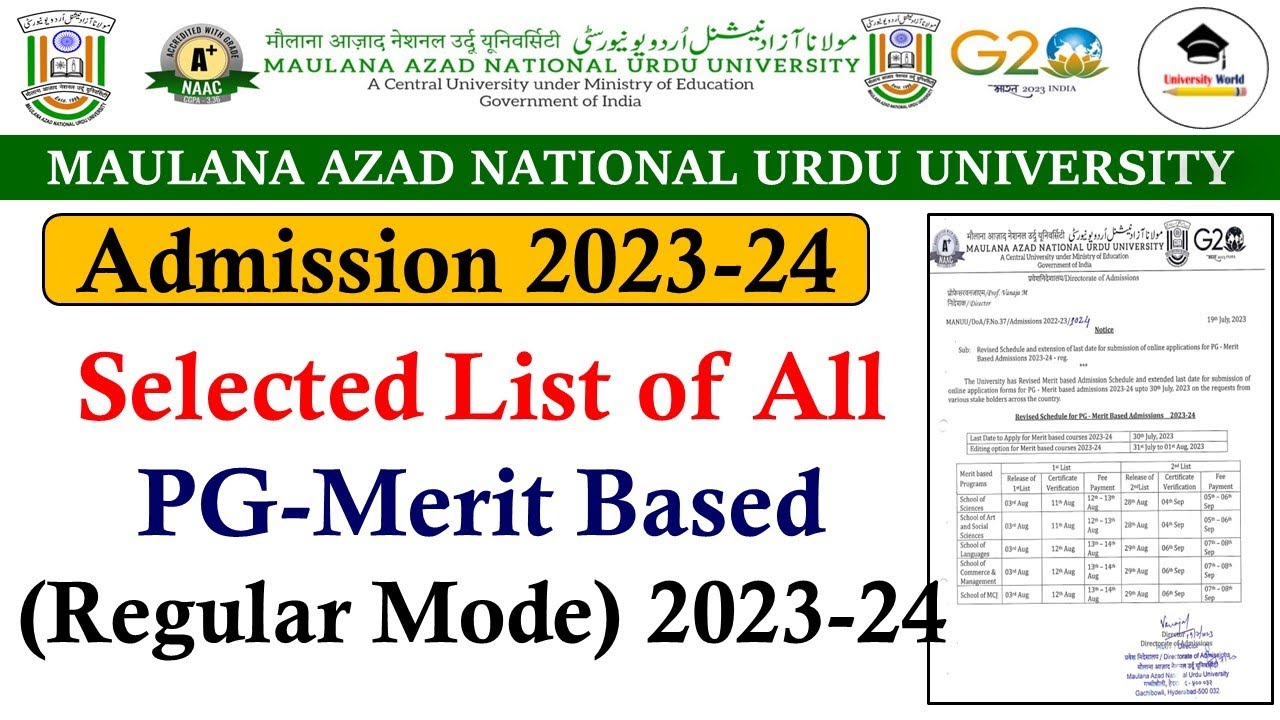 Manuu PG-Merit base Course 2023-24 || Manuu Admission 2023 ...