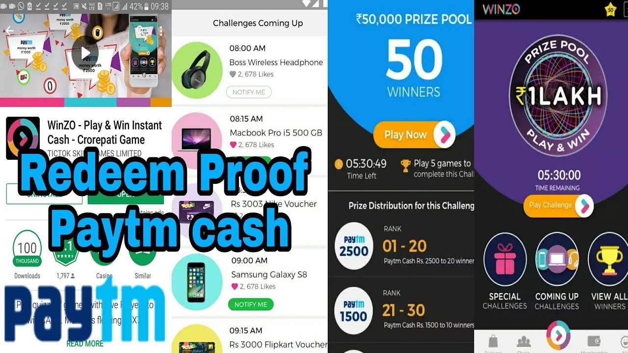 WINZO APPS) Paytm cash redeem 100% proof MONEY Redeem - YouTube
