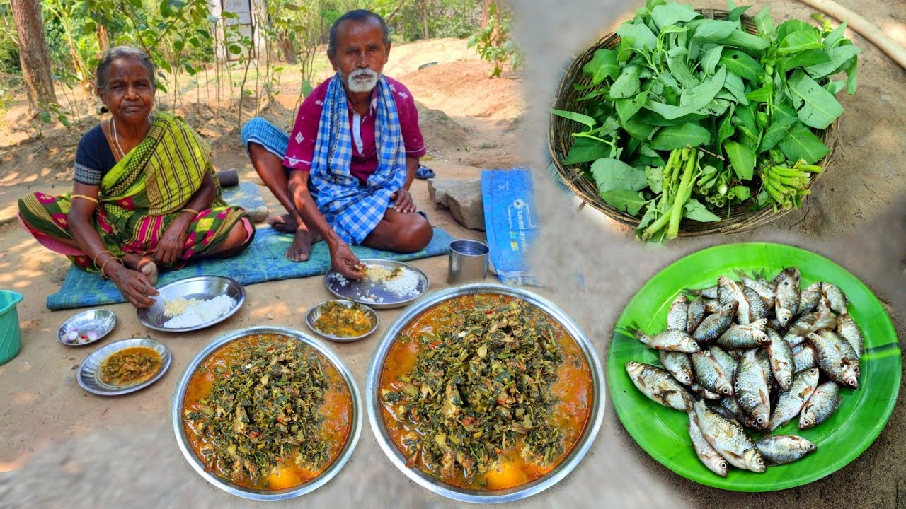 Small Fish with Kalmi saag bhaji Cooking & eating village style |fish ...
