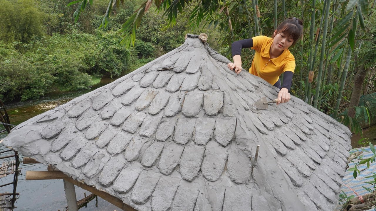 Build a concrete hut next to the stream - Build roof made of concrete ...