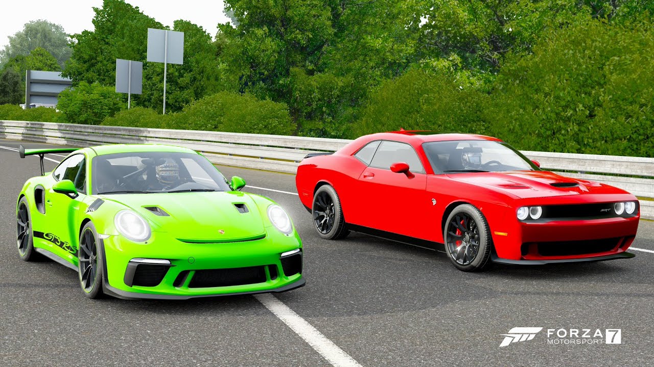 Forza 7 Drag race: Dodge Challenger SRT Hellcat vs Porsche 911 GT3 RS ...