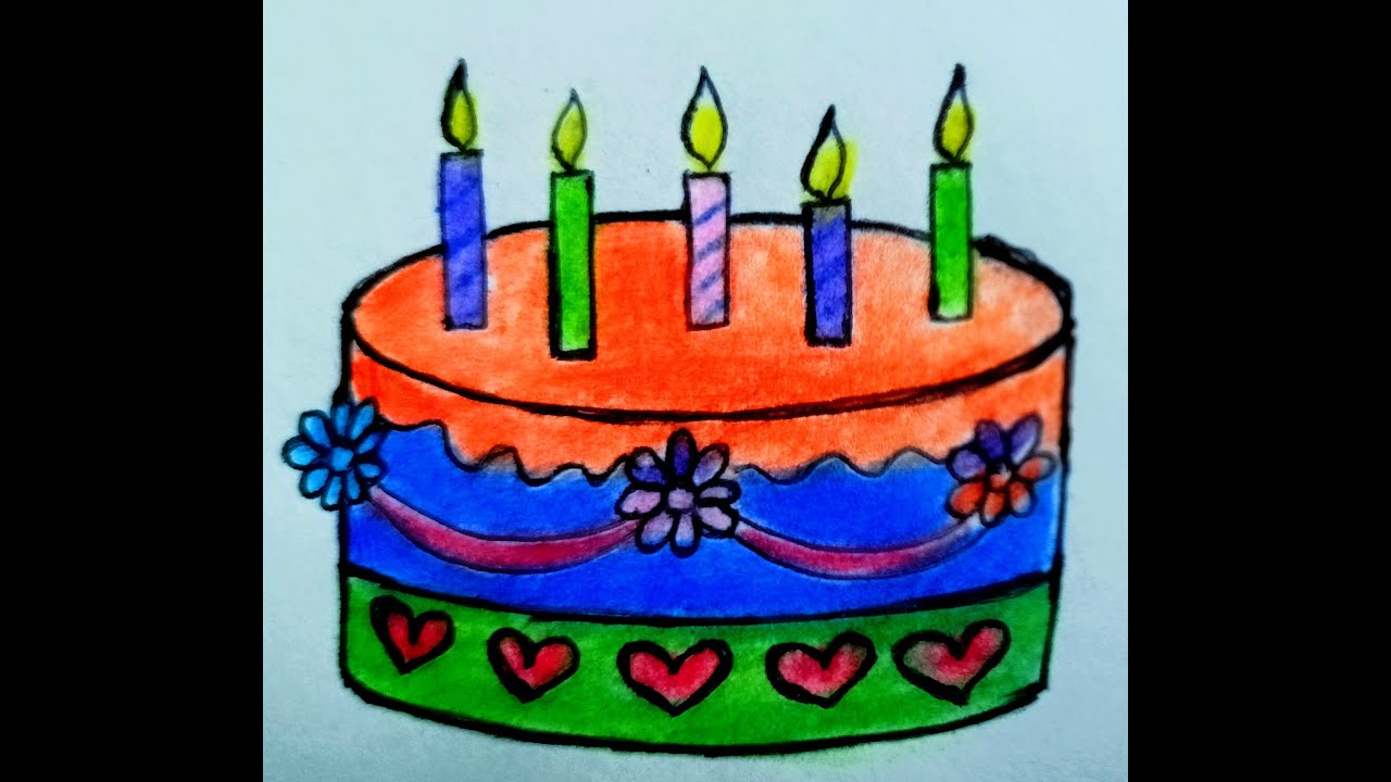 Cake Drawing | Simple Pencil Colours Cake Drawing | How to Draw Cake ...