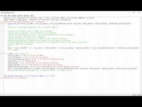 Calculate Weighted Average Cost of Capital in Python #coding #corepython #arithmeticoperators ...