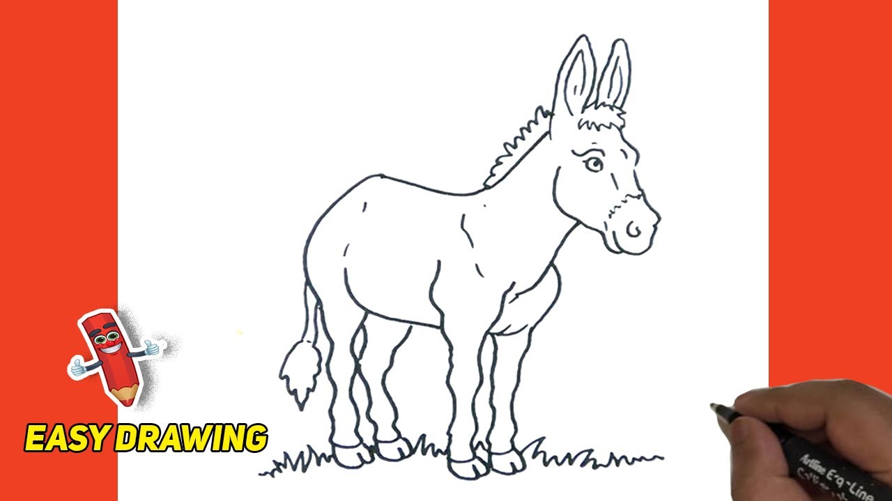 Donkey Easy Line Drawings | How To Draw Donkey Step By Step | Easy ...