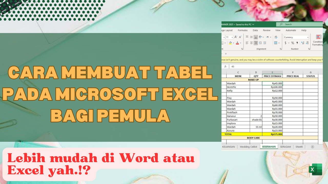 CARA MEMBUAT TABEL PADA MICROSOFT EXCEL// Lebih mudah membuat tabel di ...