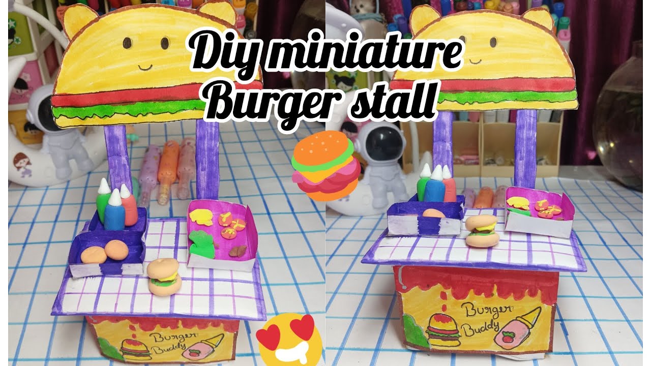 Diy miniature burger stall / how to make a miniature food / paper craft ...