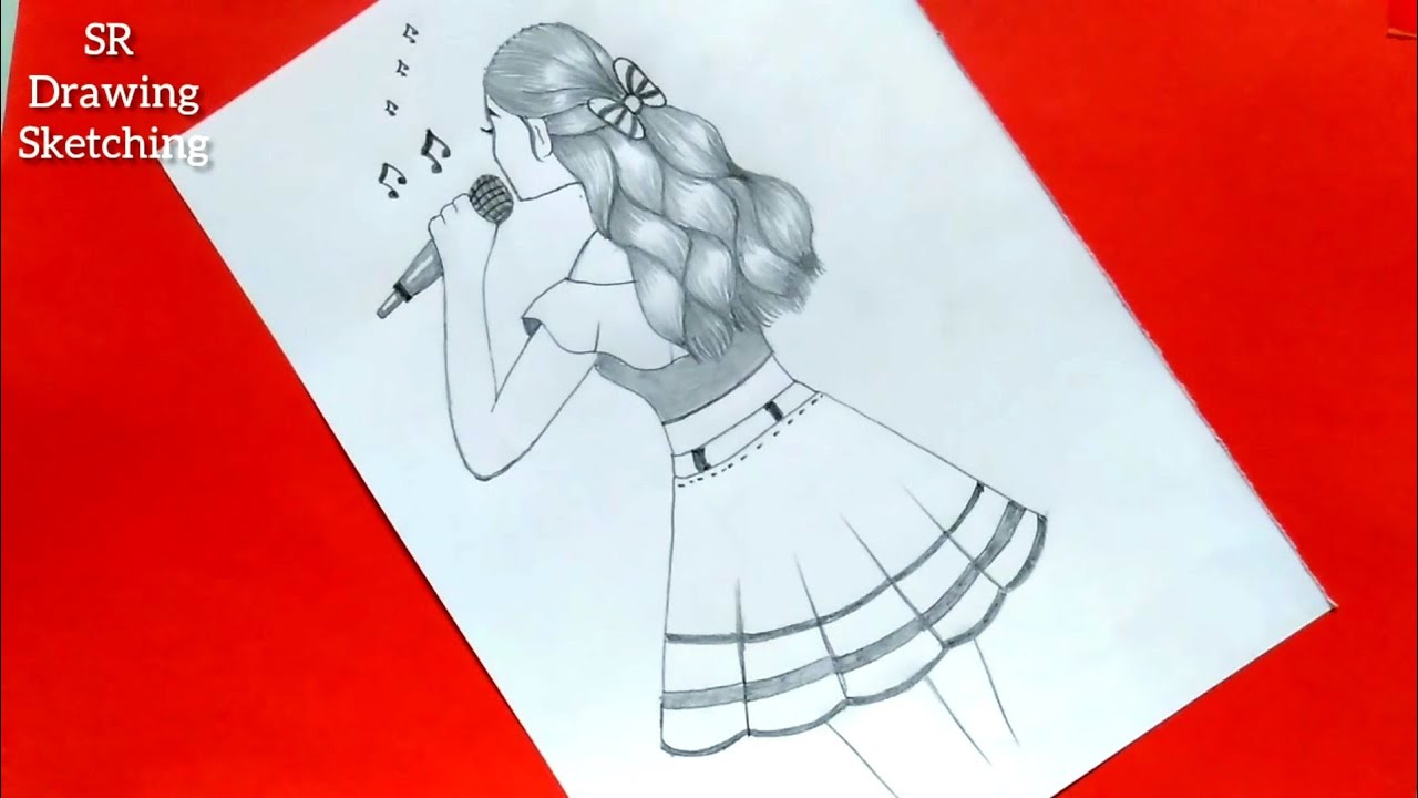 Drawing girl - How To Draw a girl singing with sweet voice 💖- güzel kız ...