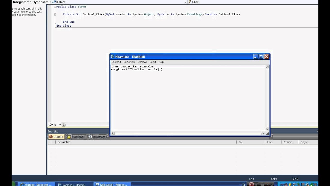 Simple Program Visual Basic 2010 Tutorial 1 (Hello world!) - YouTube