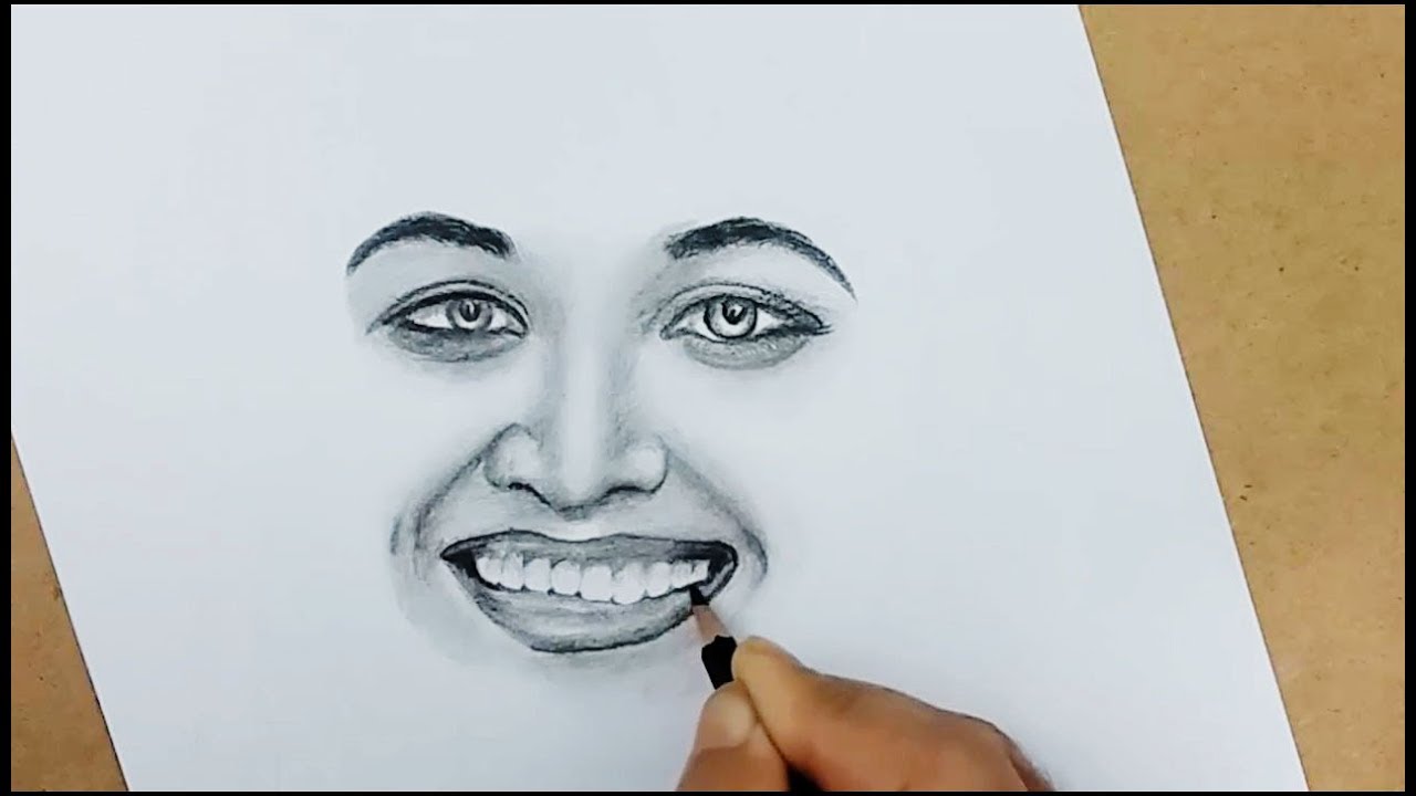sketch women face beginner step by step (slow drawing) - YouTube