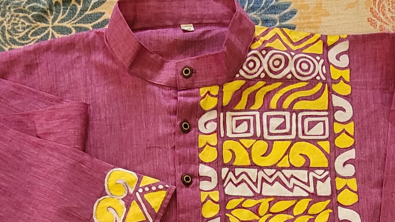 Designer Cotton Punjabi - Hand painted and embroidery / Kantha stitch ...