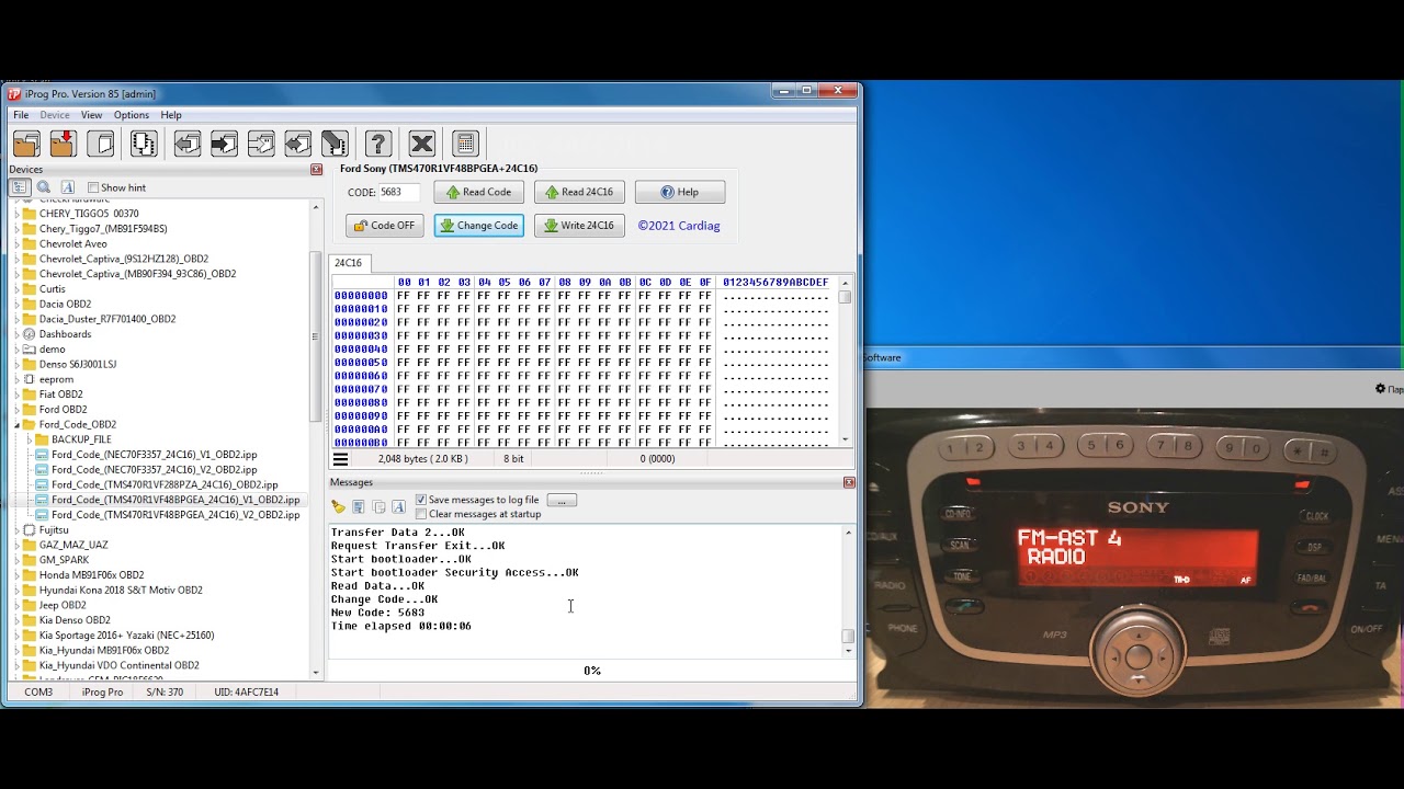IprogPro Ford Sony TMS470R1VF48BPGEA+24C16 OBD2 - YouTube