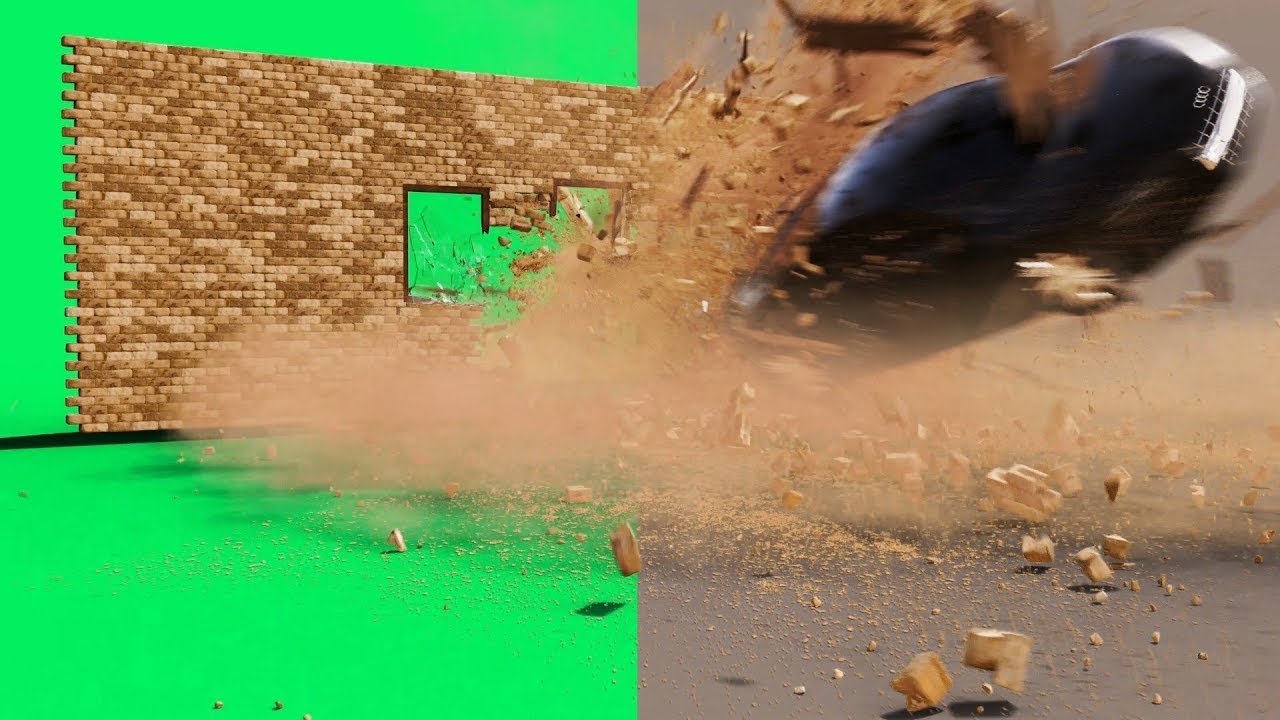 green screen effects | Car Crash into Bricks wall | green screen video ...