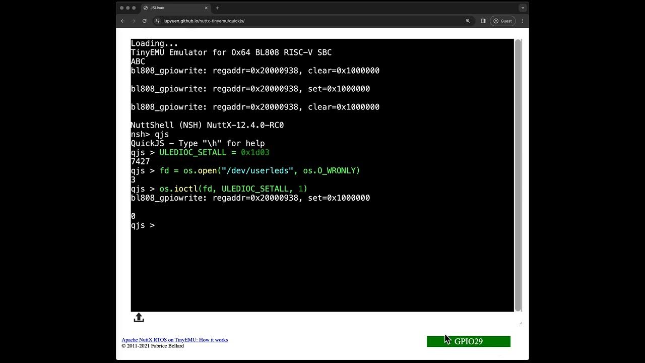 #QuickJS JavaScript Engine blinks a Simulated LED ... On Apache #NuttX Emulator! 🎉 - YouTube