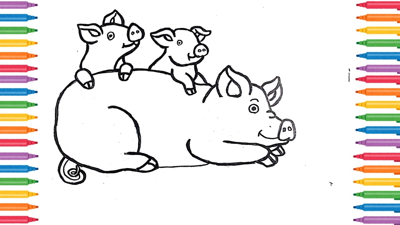How to draw and color cute pigs easily || drawing and coloring - YouTube