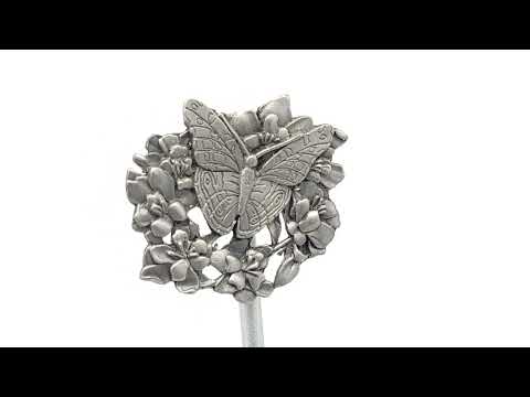 Butterfly and Flowers Brooch Scatter Pin Pewter Metal Birds & Bloom 1998 Vintage