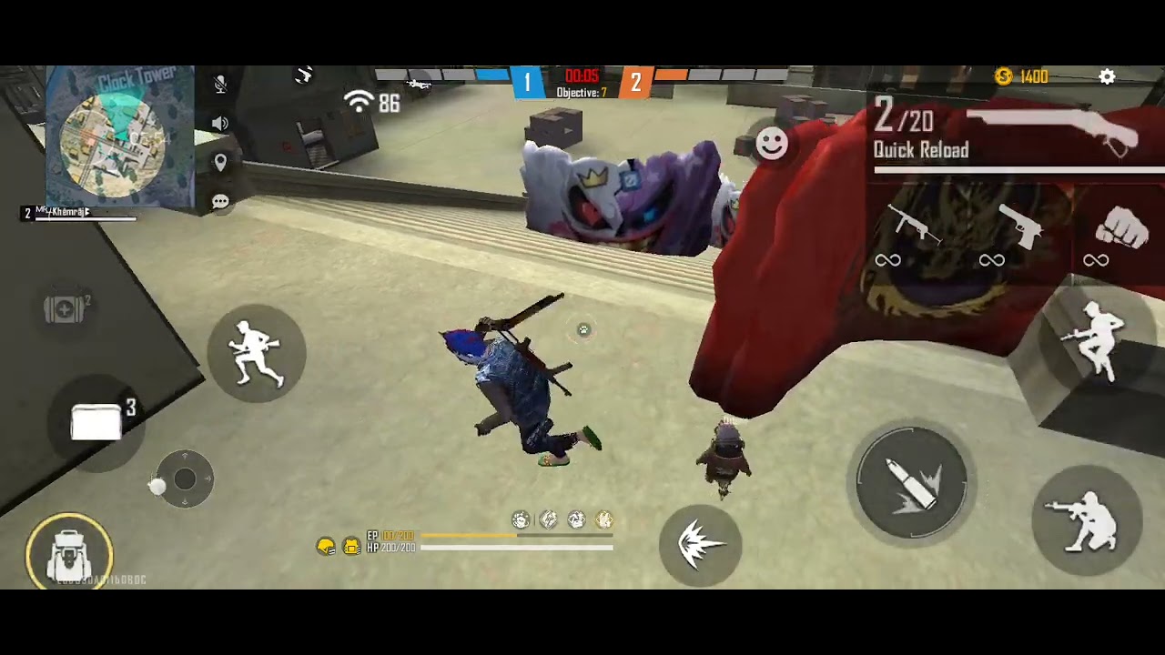 Playing free fire 1v1 custom match - YouTube