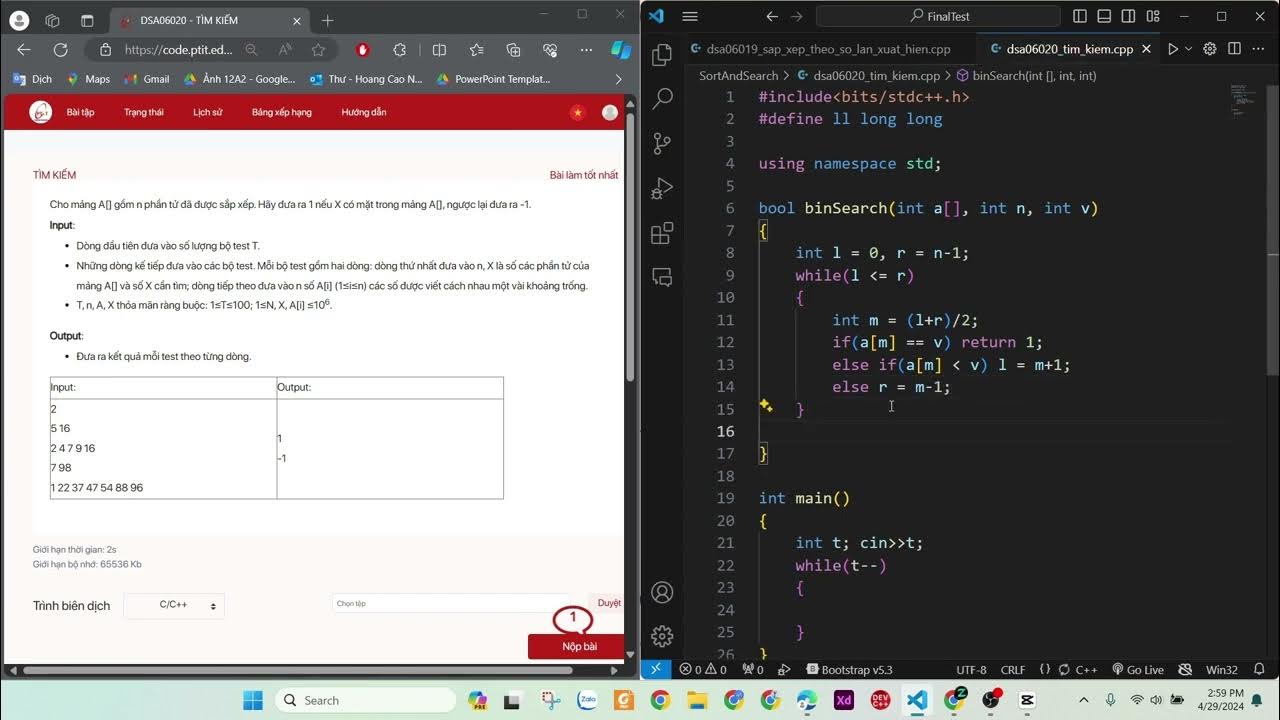 DSA with C++ | CODEPTIT | Sắp xếp & tìm kiếm | DSA06020 - Tìm kiếm ...
