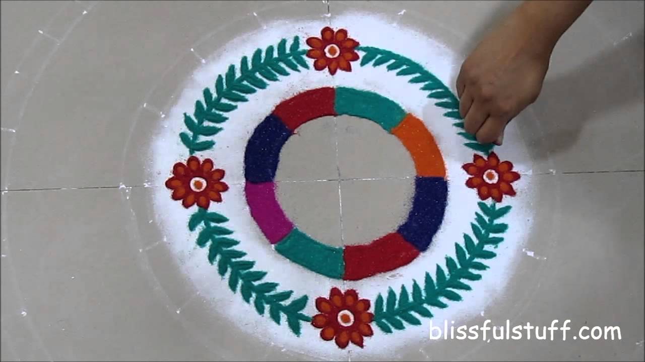 Unique Multicolored Rangoli Design, How to draw colorful rangoli ...