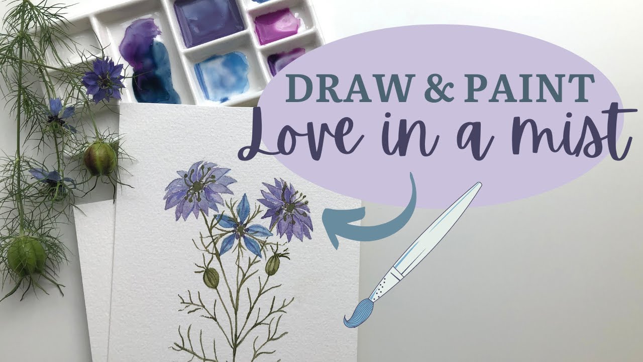 How to draw & paint Love in a mist flowers - YouTube