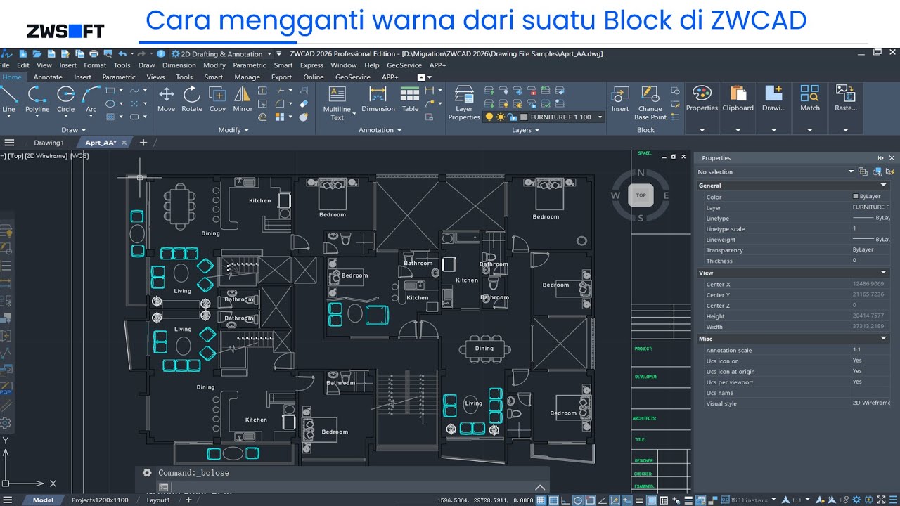 Cara mengganti warna dari suatu Block di ZWCAD - Bahasa Indonesia - YouTube