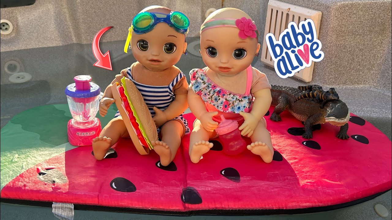 BABY ALIVE Real as can be baby twins feeding and changing at Pool 🏊 ...