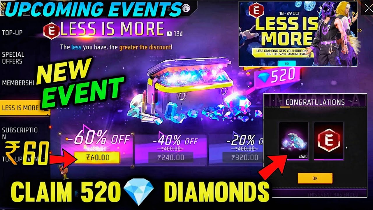 Claim 520💎 Less Is More 🔥 Free Fire New Event | Less Is More | In FF ...