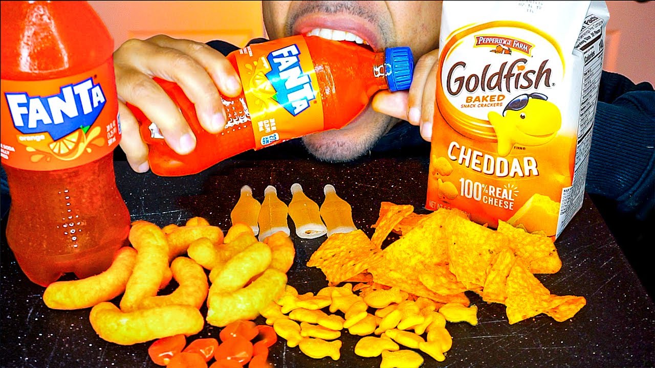 ASMR Orange Foods Edible Fanta Soda Bottle Gummy Gatorade Doritos ...