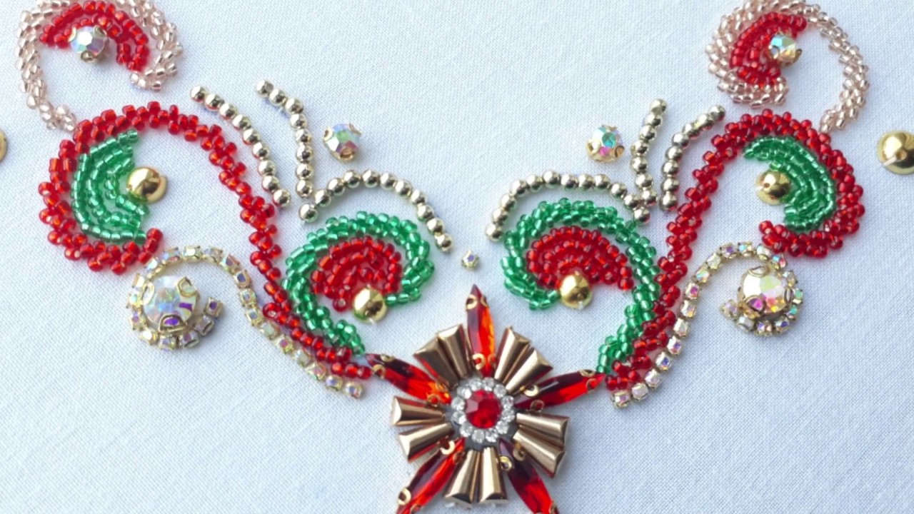 Hand Embroidery design with beads and stones,beads work - YouTube