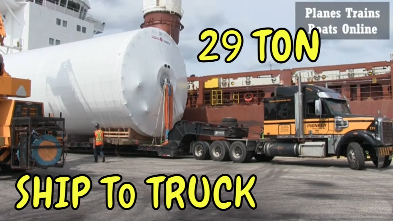Unloading 29 Ton Brewery Tanks From Ship To Truck By Pioneer Heavy Haul ...