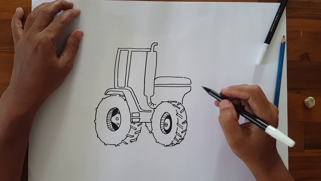 MENGGAMBAR TRAKTOR (How to draw Tractor) - YouTube