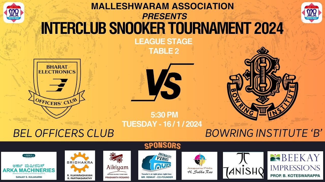 LEAGUE STAGE - T2 - BEL OFFICERS CLUB vs BOWRING INSTITUTE 'B' - 16/1 ...