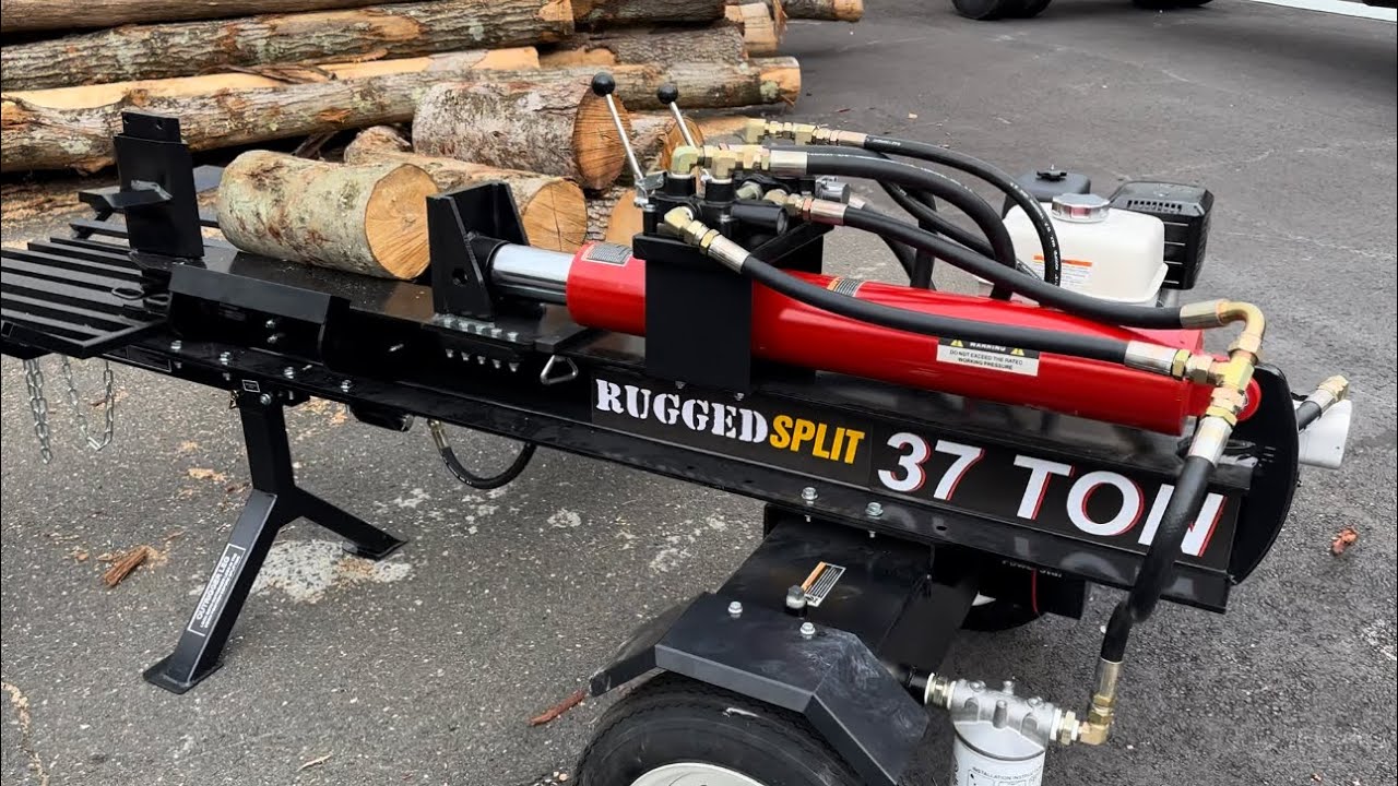 Rugged split 37 ton log splitter unboxed and assembly - YouTube