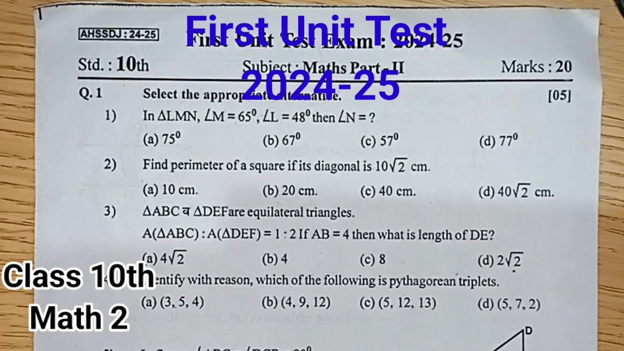 First Unit Test Class 10th Maths Part 2 - YouTube