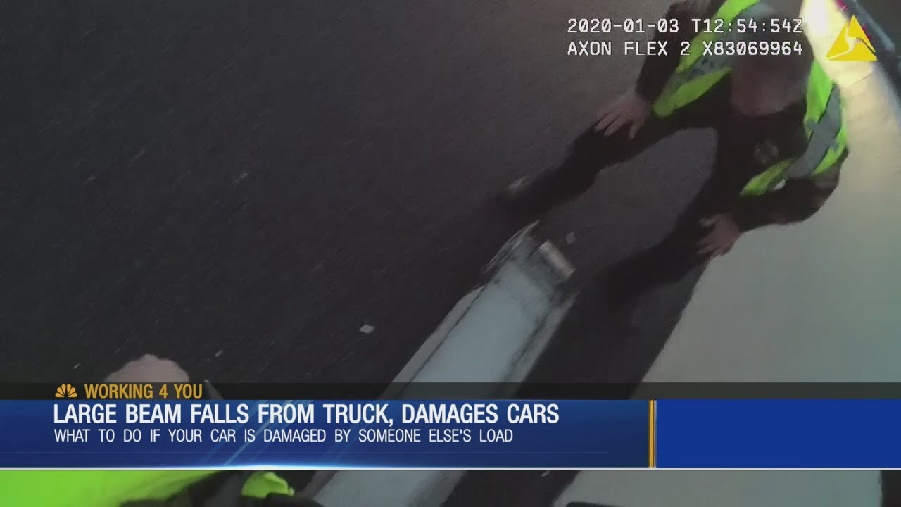 Steel beam falls from truck onto I-65, damages several cars - YouTube