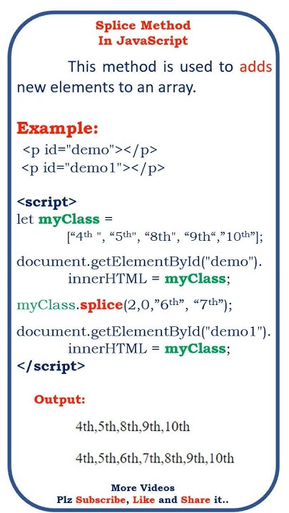 Splice Method In Javascript Coding Javascriptcore Java Class Jscript Developer Exceptions
