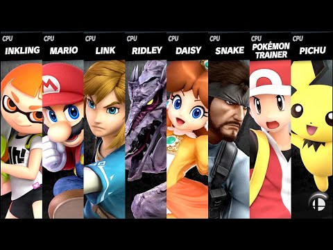 Inkling VS Mario VS Link VS Ridley VS Daisy VS Snake VS Pokémon Trainer ...
