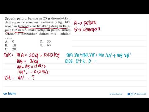 Sebutir peluru bermassa 20 g ditembakkan dari sepucuk senapan bermassa ...