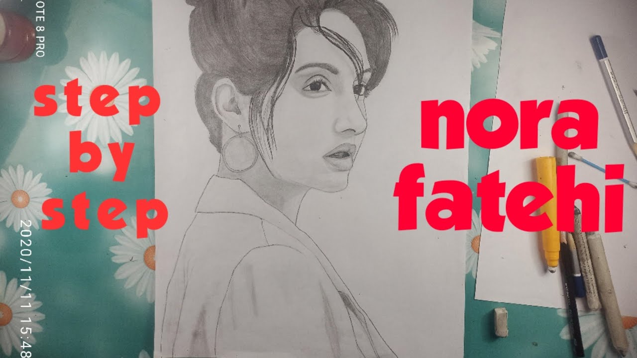how to draw nora fatehi sketch step by step || art with ajay || part 2 ...