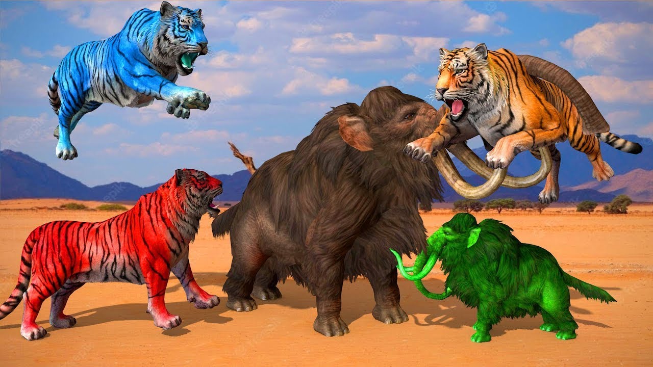 Giant Elephant Mammoth Vs 3 tigers 3 Woolly Mammoth Helps Baby bison ...